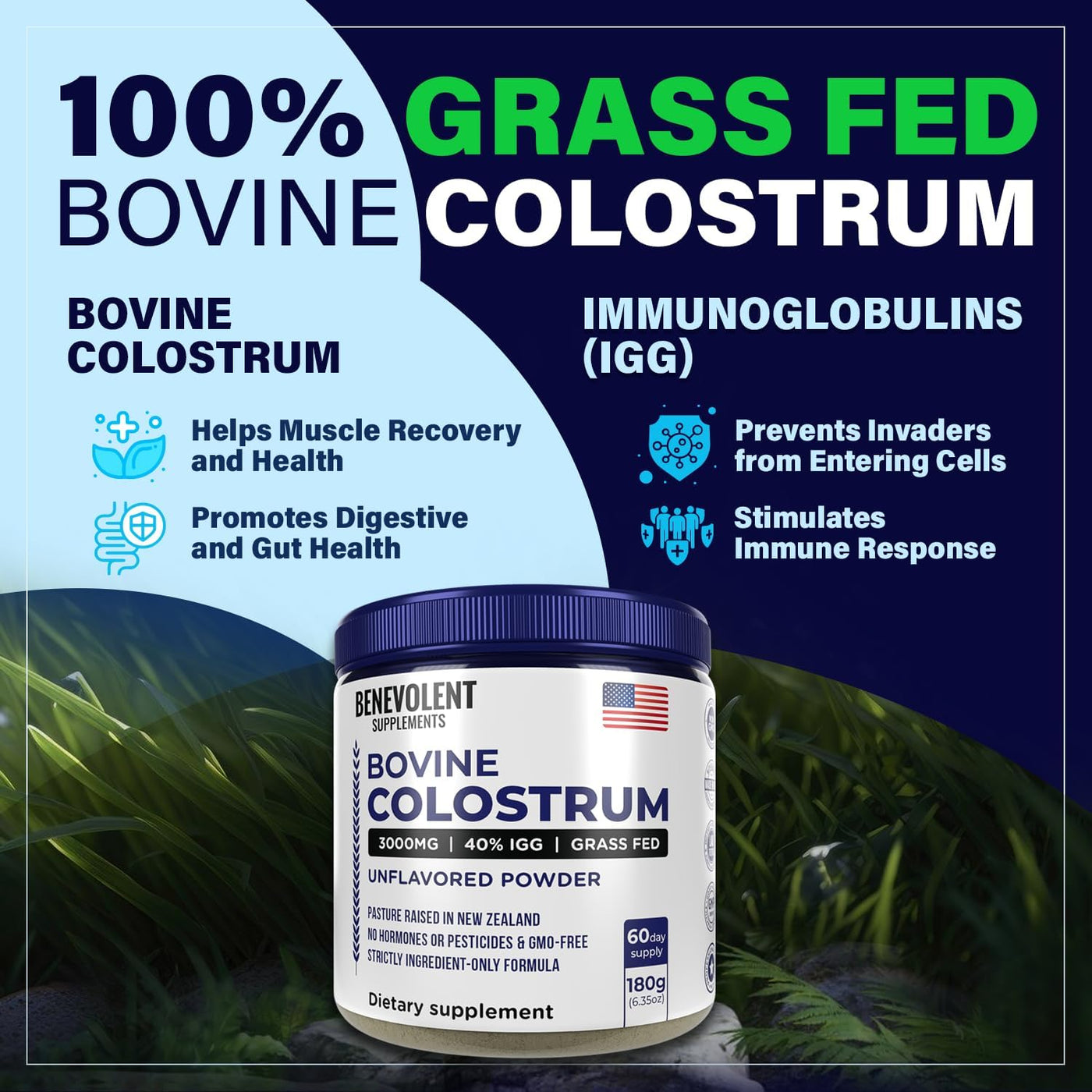 Bovine Colostrum Unflavored Powder (180 g) - Benevolent Nourishment