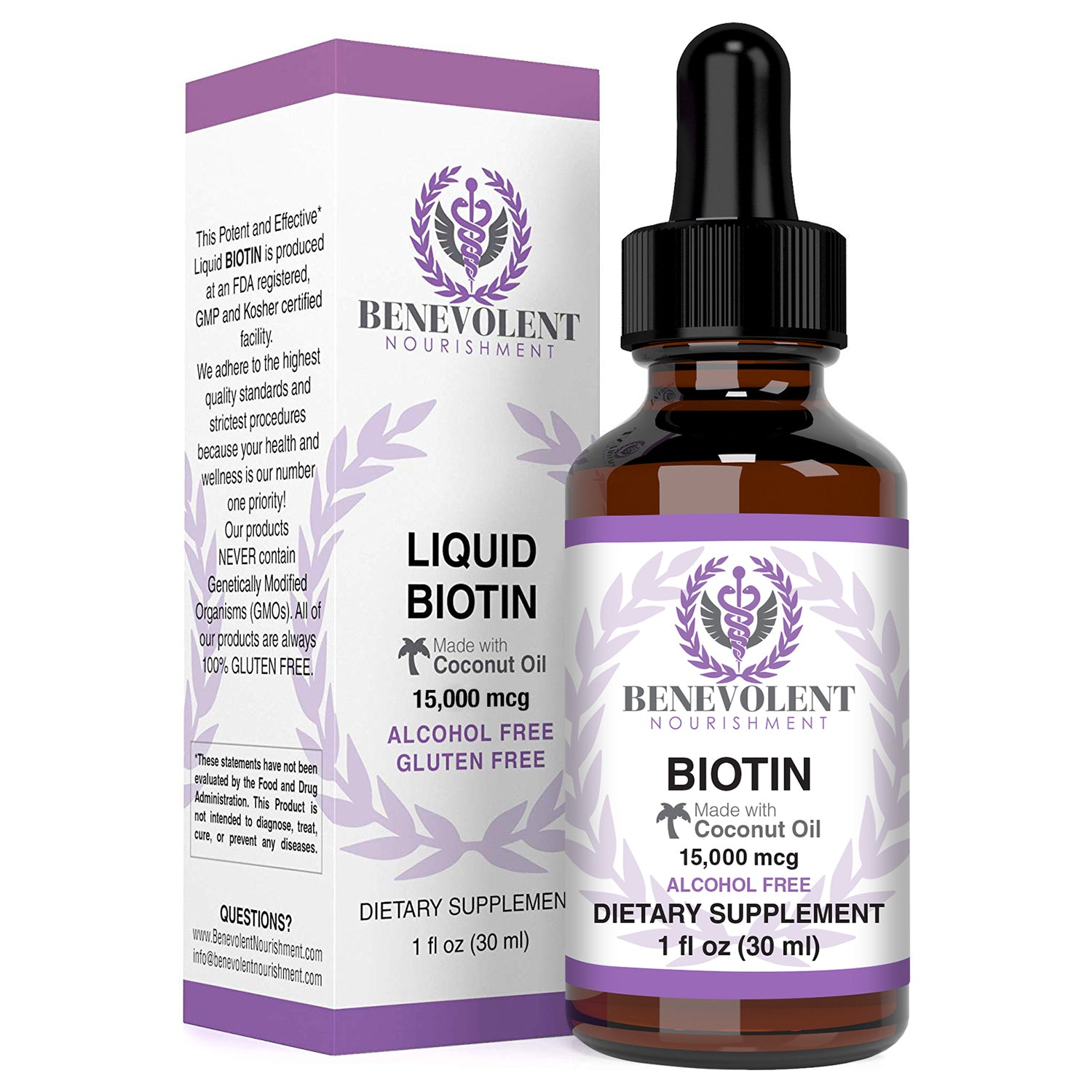 Liquid Biotin Drops 15,000 mcg (60 servings) - Benevolent Nourishment