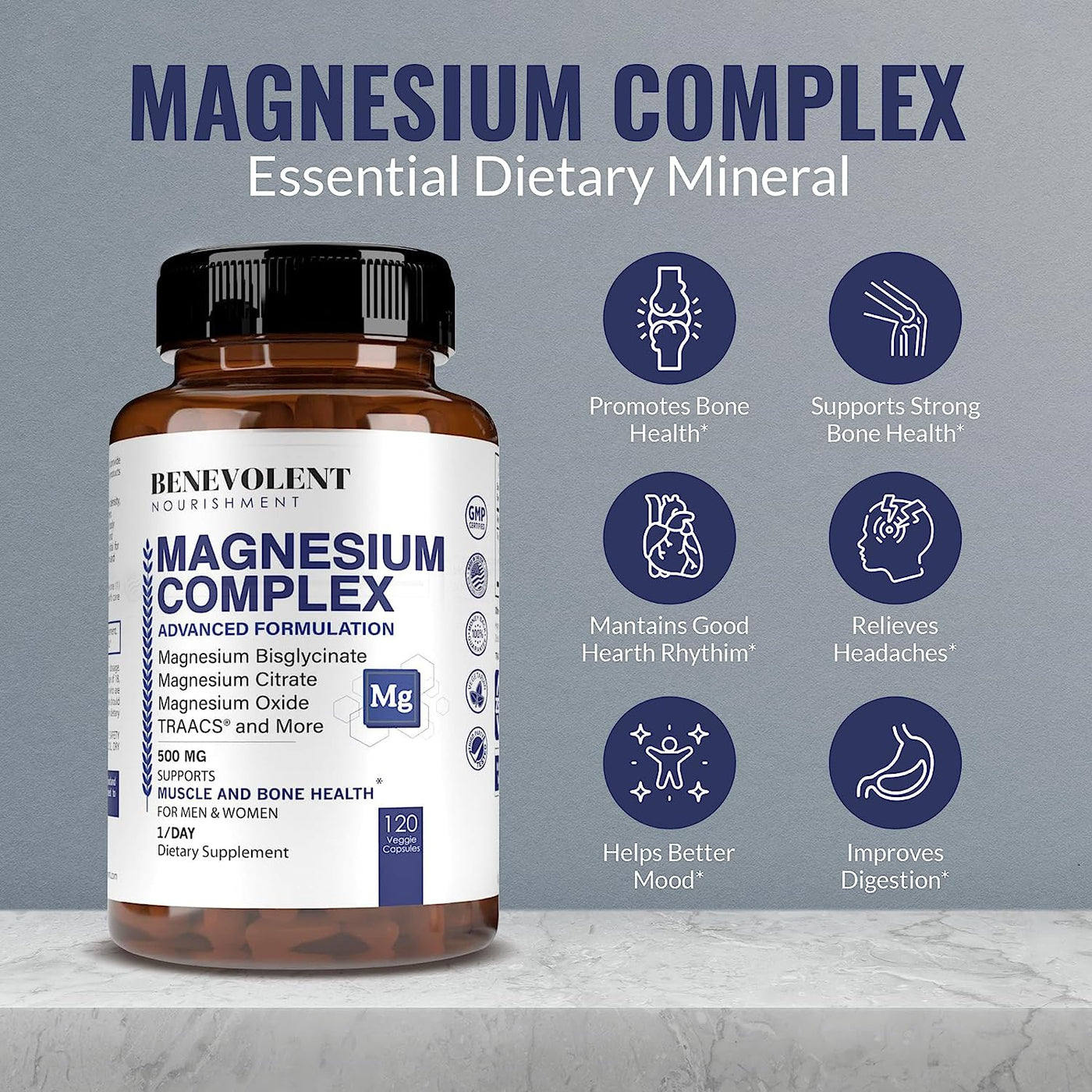 Magnesium Complex 500 mg (120 servings) - Benevolent Nourishment