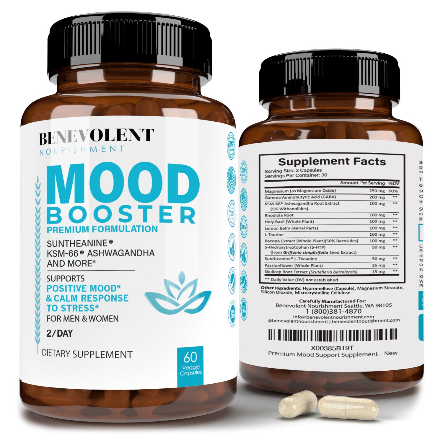 Mood Booster Supplement for Stress and Sleep Support (30 servings)