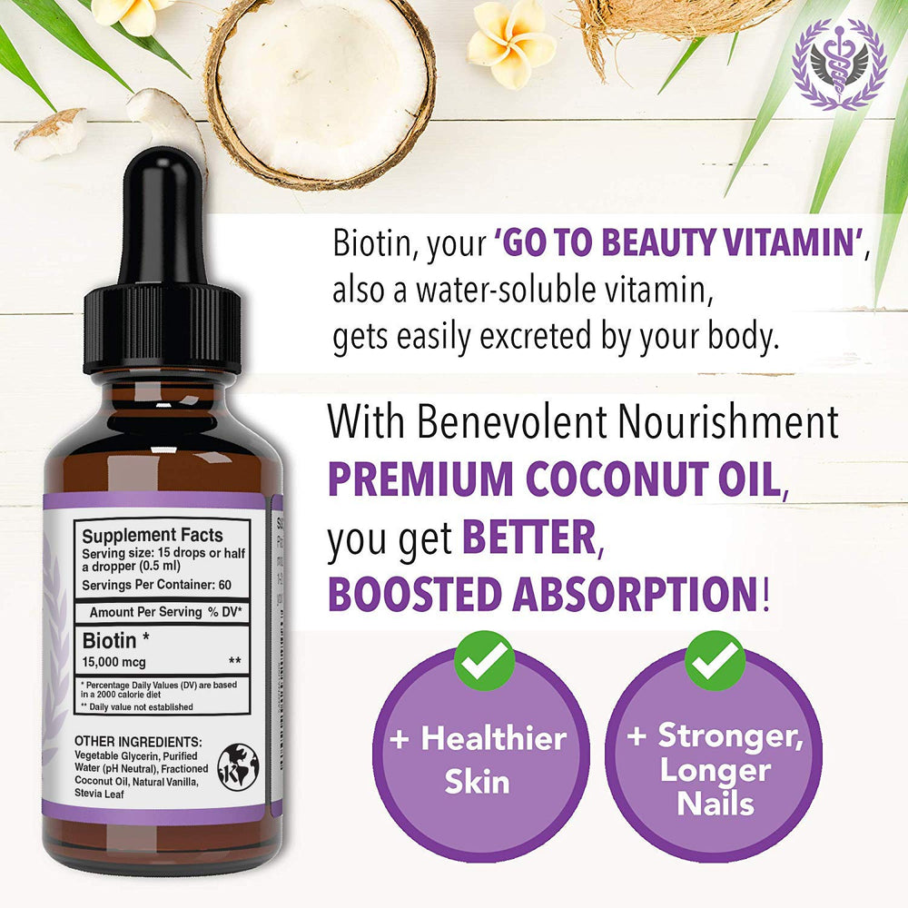 Liquid Biotin Drops 15,000 mcg (60 servings) - Benevolent Nourishment