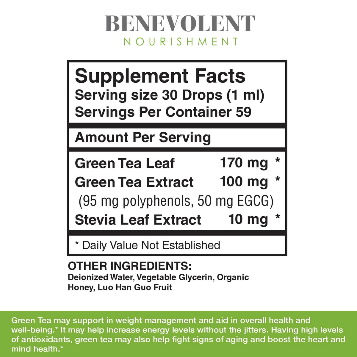 Liquid Green Tea Extract Drops (59 servings) - Benevolent Nourishment